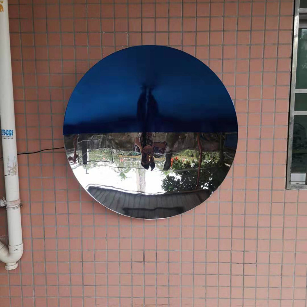 55" blue circular concave mirror Stainless Steel Wall Sculpture